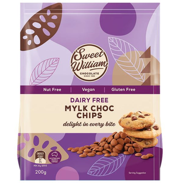 Sweet William Vegan Mylk Choc Chips 200g | dairy free chocolate - Happy ...